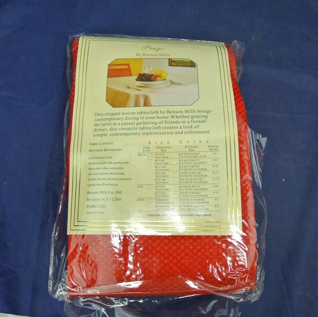 PREGO CY BENSON MILLS, FINE TABLECLOTH, RED, 60" X 144" OBLONG | eBay