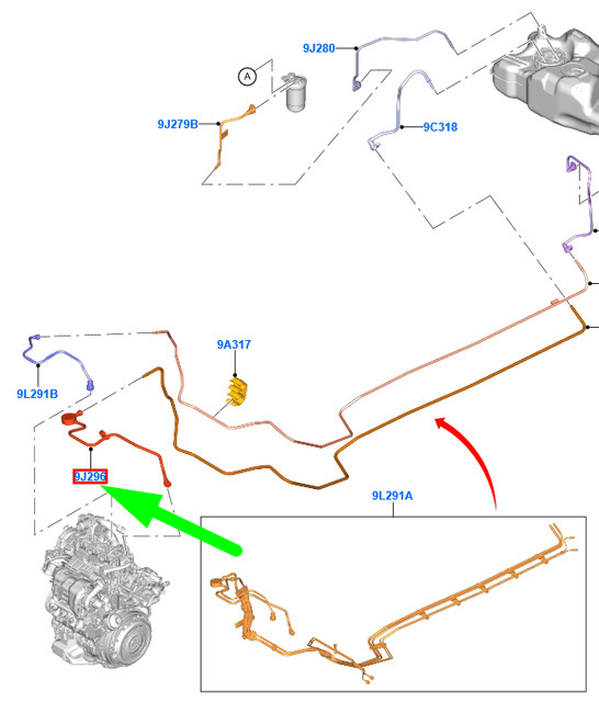 FORD TOURNEO CONNECT MK2 FUEL RETURN TUBE 2249617 KV61-9J296-AA GENUINE ...