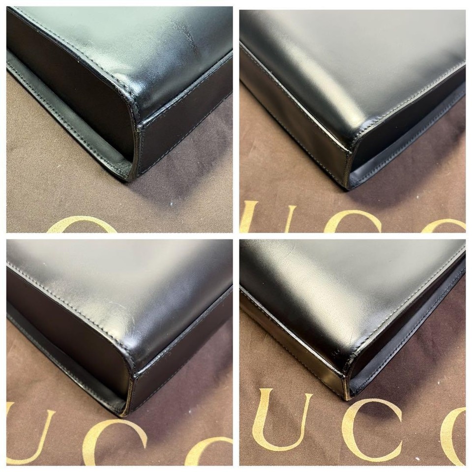 GUCCI G Logo Square Handbag Black Leather Crossbody Repaired Authentic ...