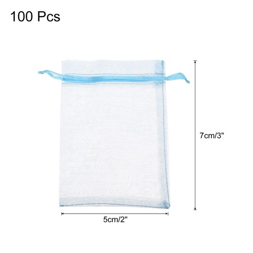 100pcs Organza Bags 2x3 Inch Drawstring Favor Pouches Mesh Bag Sky Blue ...