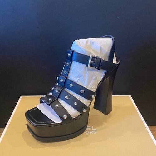 $225 Michael Kors Jagger Platform Black Leather Sandals Shoes Pumps ...