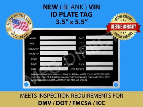 Trailer VIN SERIAL NUMBER Data Plate Model Tag GVWR new USA Large ...
