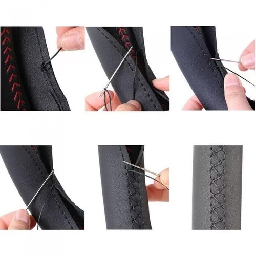 Steering Wheel Cover Lace Grip Leather Look Black Car Van Bus 13"-15 ...