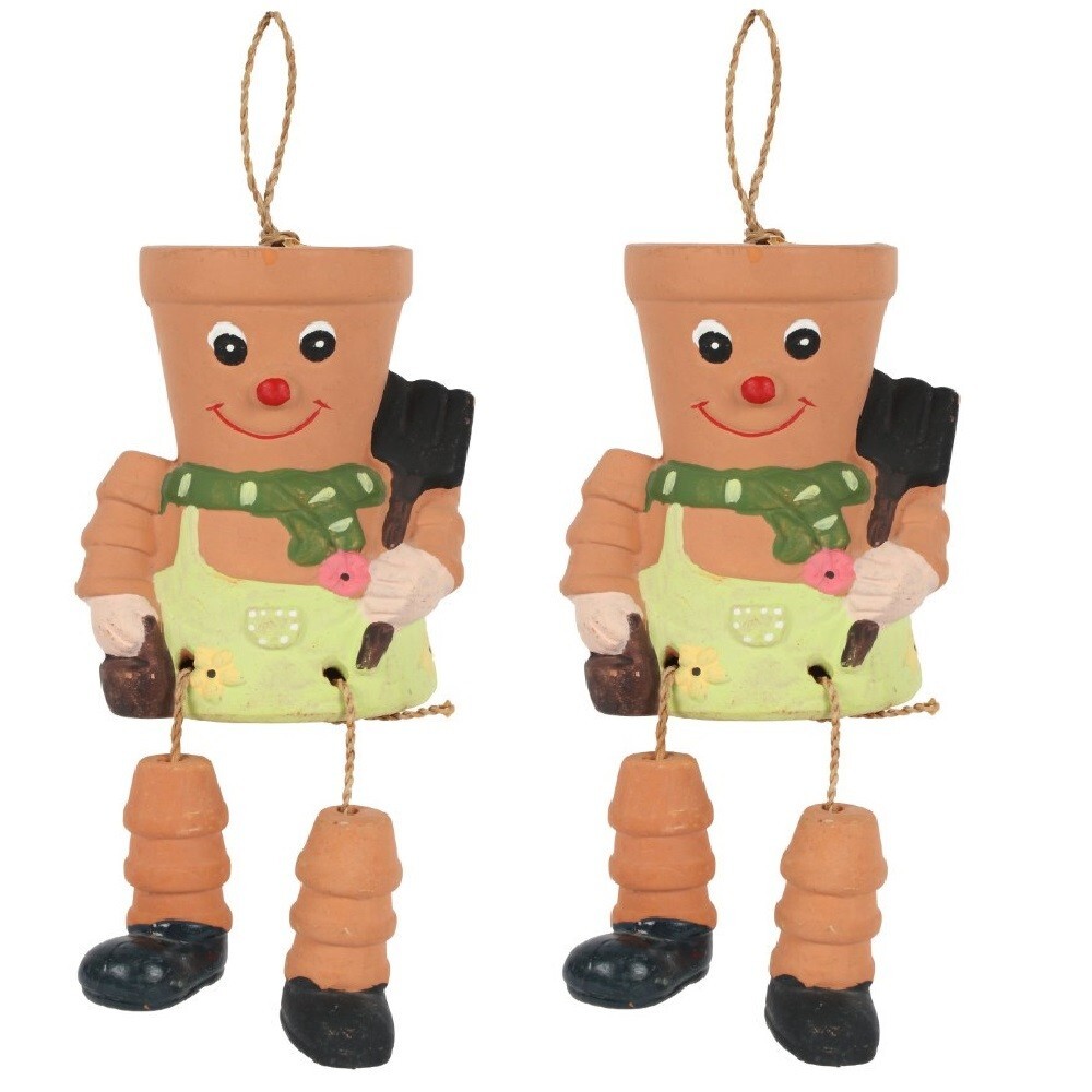 2x Terracotta Flower Bill & Ben Pot Man Planter Garden Ornament ...
