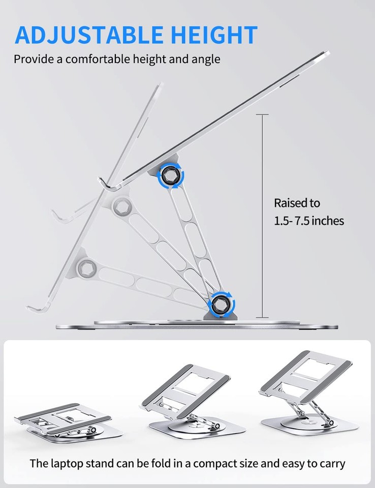 Adjustable Computer Stand with 360 Rotating Base, Ergonimic Foldable ...