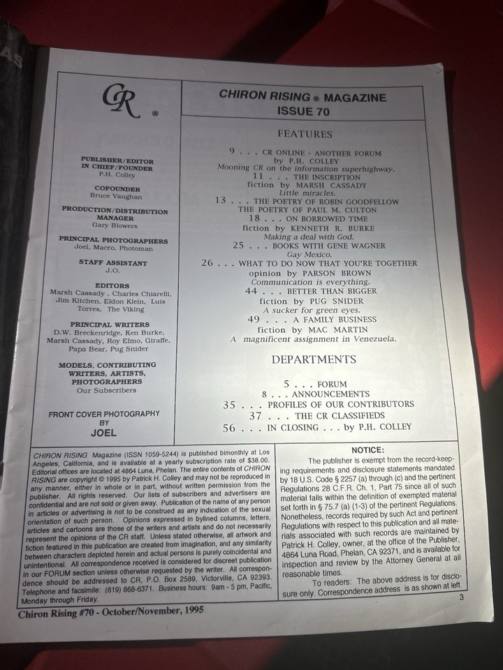 CHIRON RISING MAGAZINE CR Issue #70 “maturity with class” OLDER GAY MEN ...