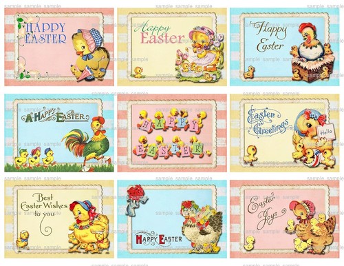 Vintage Easter 9 x DIY Gift Tag Craft Card Sentiments Rooster Hens ...