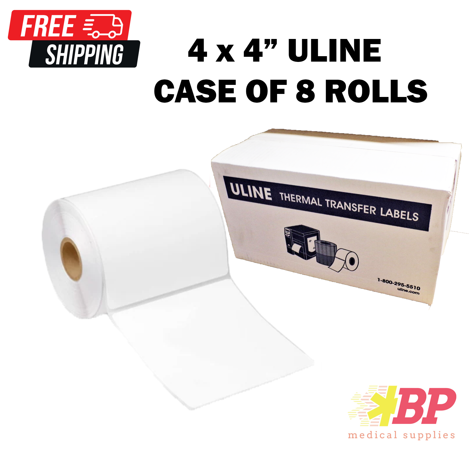 Uline S-7418 Direct Thermal Labels - 4 x 4" Case of 8 Rolls (1" CORE ...