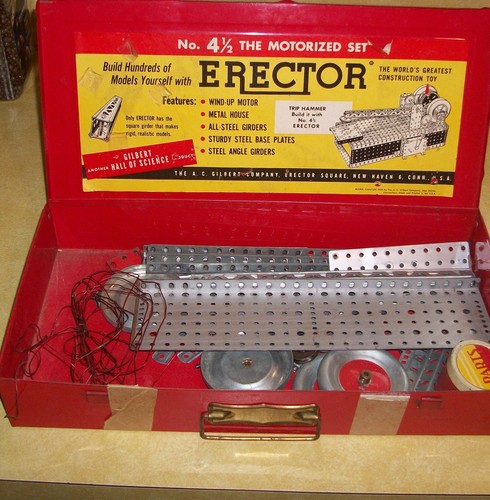 1954 ERECTOR SET METAL CONSTRUCTION BUILDING VTG TOY MID CENT MODERN ...