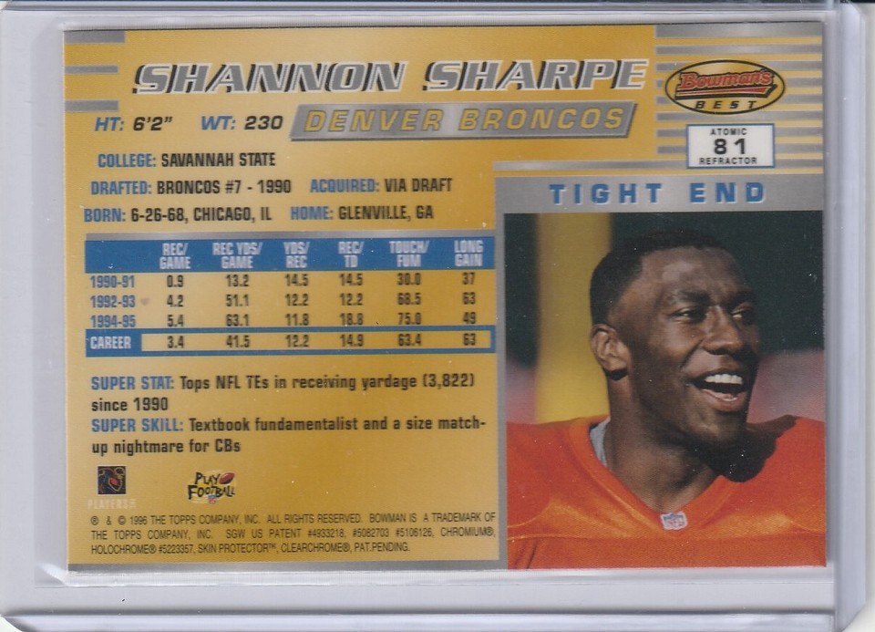 Shannon Sharpe 1996 Bowman's Best Atomic Refractor #81 | eBay