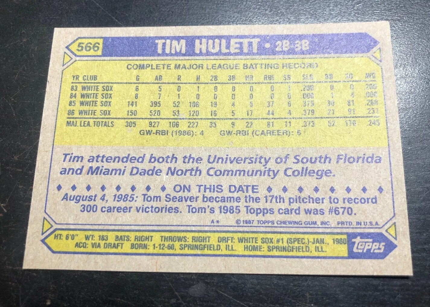 1987 Topps Baseball Card #566 Tim Hulett | eBay