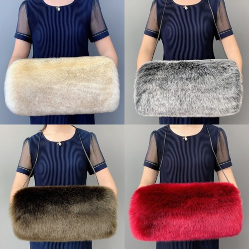 Women Faux Fox Fur Hand Muffs Warmer Fuzzy Pouch Plush Hand Glove Cover ...