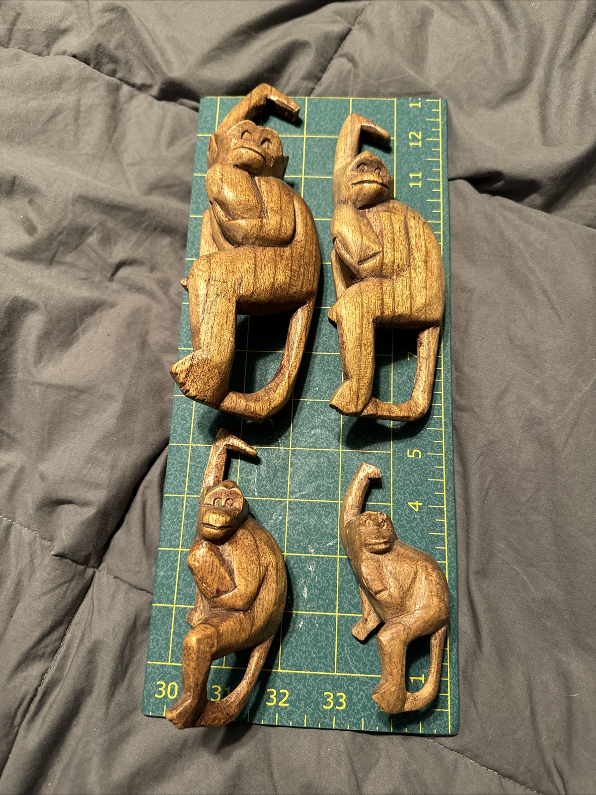Vintage Wooden Hand Carved Lot Of 4 Chain Of Monkeys Natural Wood | eBay