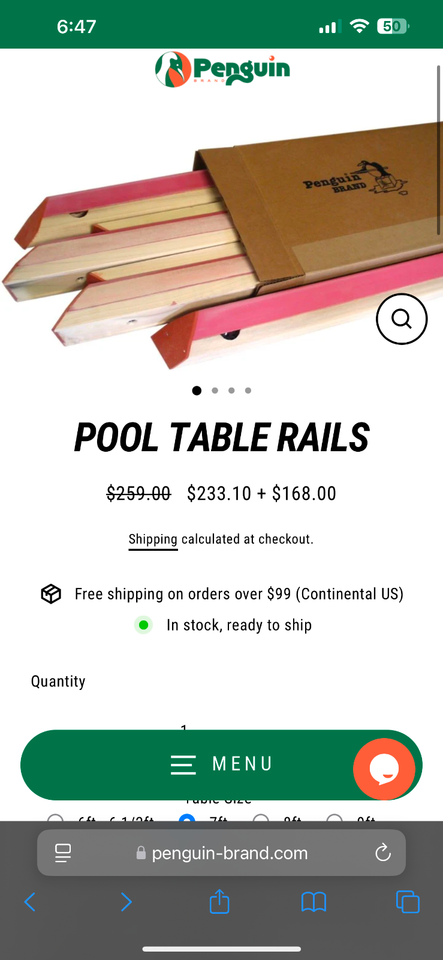 New Penguin Pool Table Rails for 7’ Valley with Simonis 860 felt | eBay