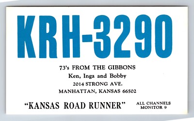 Vintage Ham Radio Amateur QSL QSO Postcard KRH 3290 Manhattan, Kansas ...