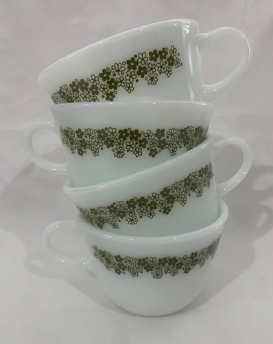 Vintage MCM Pyrex Green Spring Blossom Crazy Daisy Coffee Cup Mugs D ...