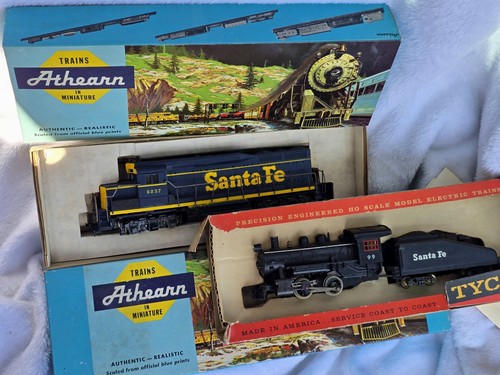 Vintage HO Scale Athearn Santa Fe 6237 Locomotive Train & Tyco Lot ...