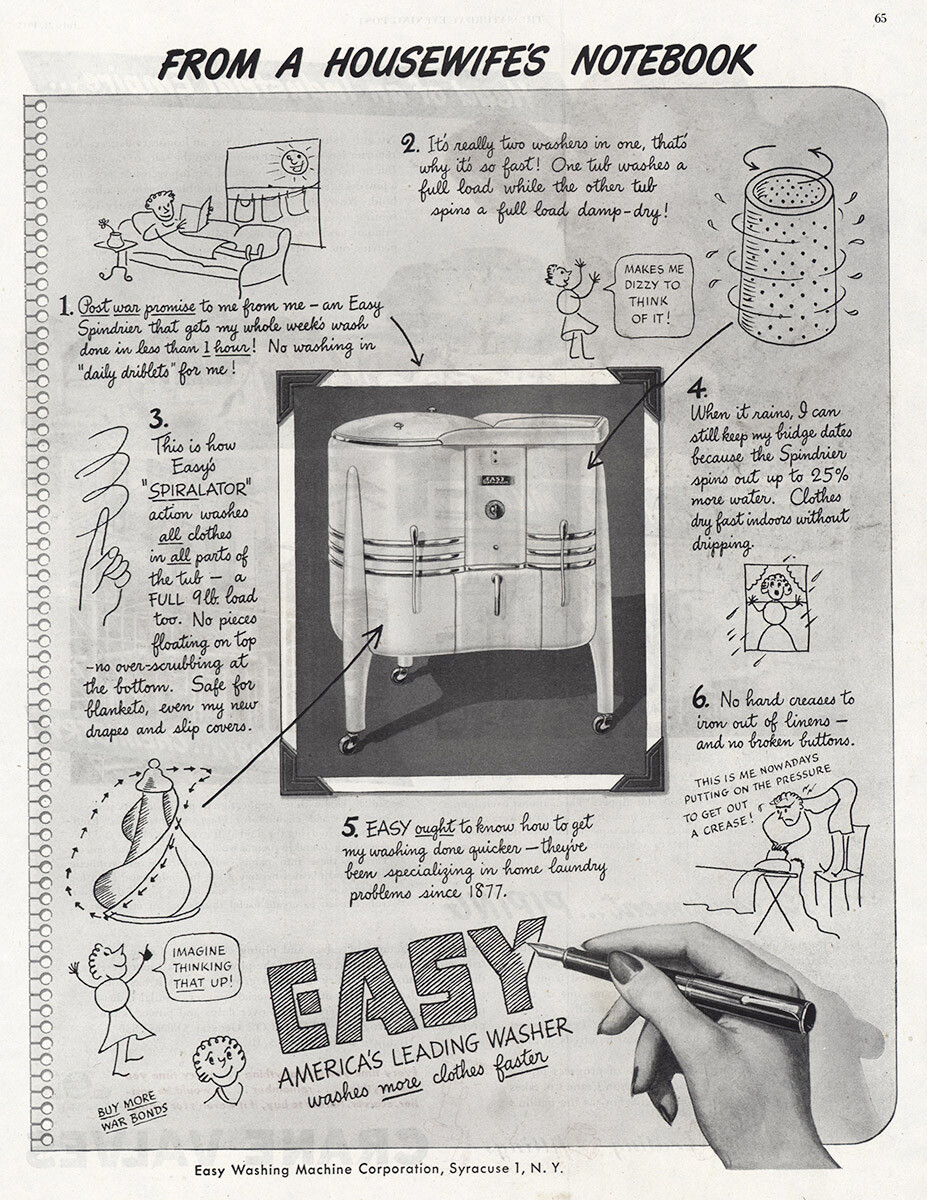 1945 Easy Washing Machine: Housewifes Notebook Vintage Print Ad | eBay