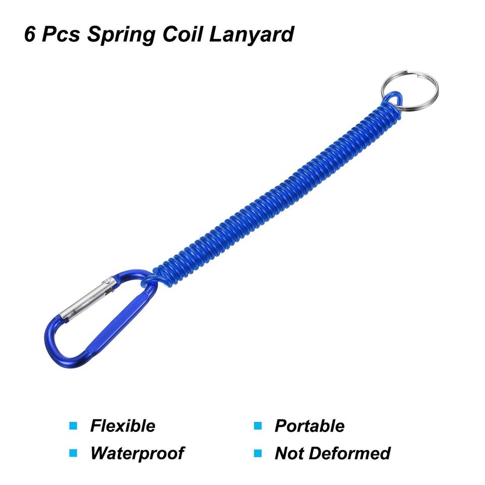 6Pcs 3.3ft Spring Coil Stretch Cord Retractable with Metal Clip Keyring ...