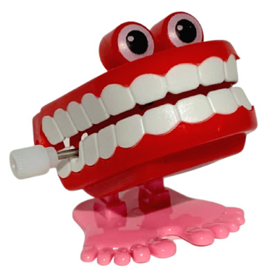 WALKING CHATTERING TEETH Small Wind Up Moving Joke Feet Toy Mouth Eyes ...