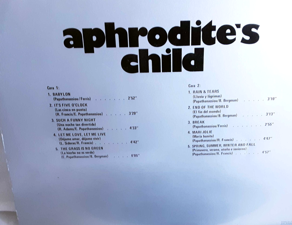 Aphrodite's Child – Disco De Oro - 12" LP Vinyl Record Reissue 1980 EX ...