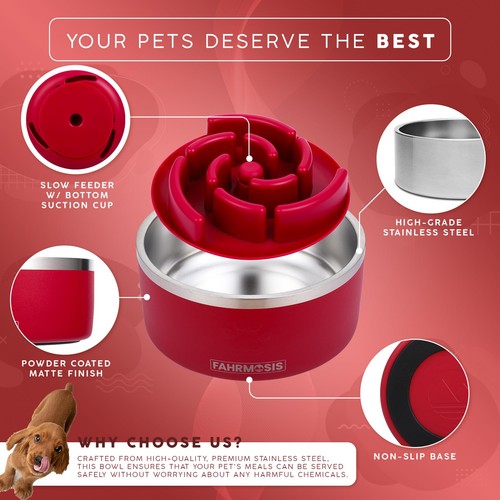 64 OZ Dog Bowl with Slow Feeder Insert, Stainless Steel Dog Bowls for ...