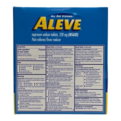 ALEVE Pain Reliever, 60 - 1 Caplet Pouches, Dispenser, Fever Reducer ...