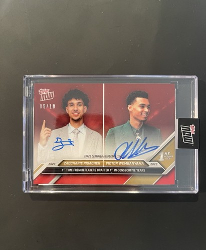 NBA TOPPS NOW On-Card Dual Auto 5/10 RED Risacher & Wembanyama Draft ...