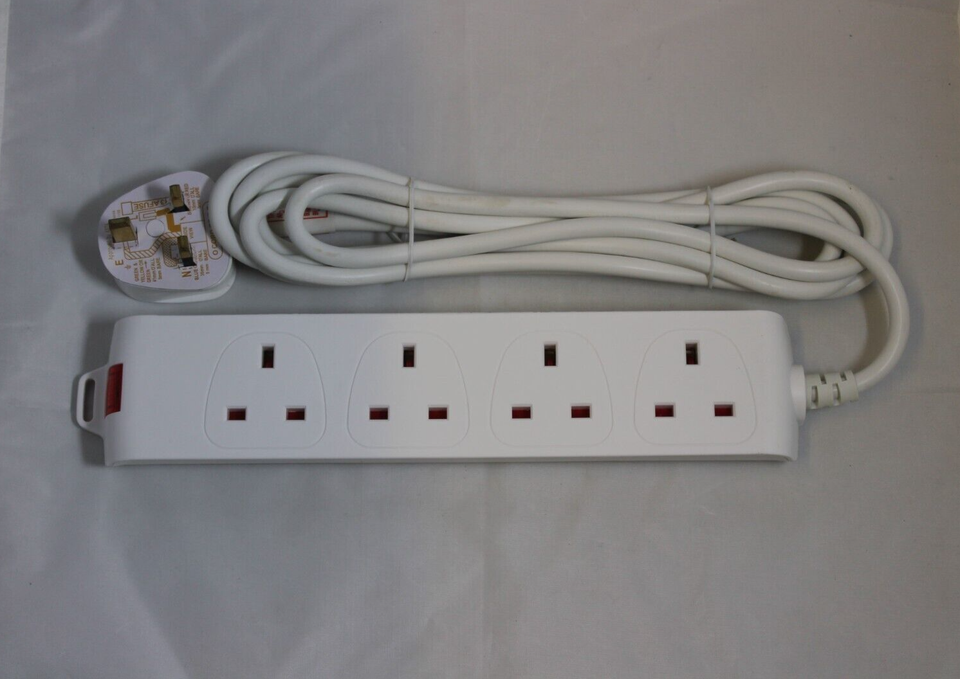 4 way Main SOCKET EXTENSION LEAD CABLE Neon 3M 13A Heavy Duty Top ...