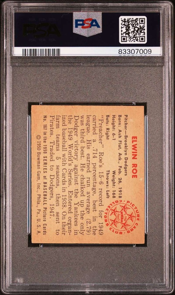 1950 Bowman #167 Preacher Roe PSA 5 Dodgers (7009) | eBay