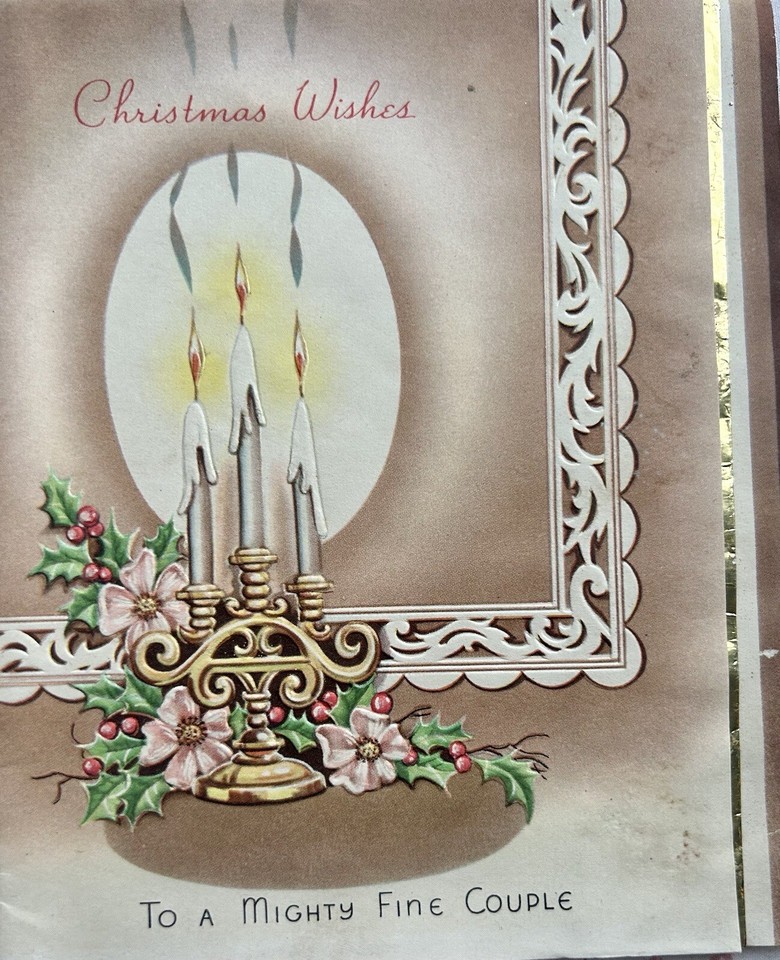 Vintage 1940s Christmas Roses, Candelabra , Holly Gold Foil Trimmed ...