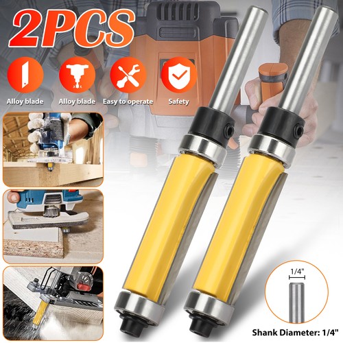 2Pcs 1-1/2" 1/4" Shank Flush Trim Top and Bottom Bearing Router Bits ...