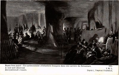 CPA Militaire, Repos bien gagne - Un cantonnement d'Infanterie francais ...