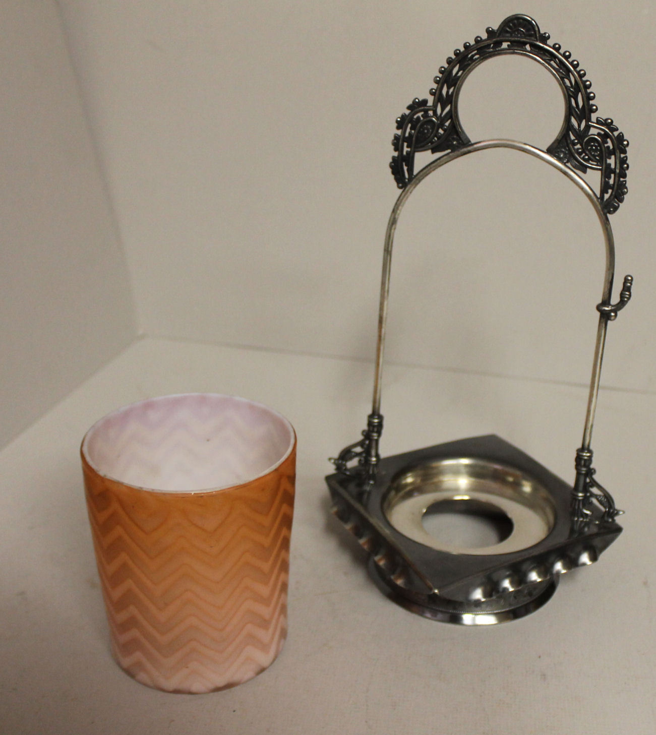 Antique Victorian Apricot Satin Glass Pickle Castor Rogers Silver ...