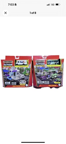 Lot Of 2 Matchbox Action Driver FedEx Package Center & Bus Station 1:64 ...