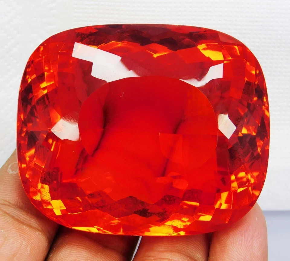 Natural 654.85 Ct Mexican Fire Opal Red Orange Cushion Cut Certified ...