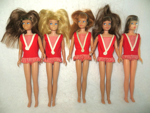 Vintage Barbie SKIPPER DOLLS (5) in Original Bathing Suits - Headbands ...