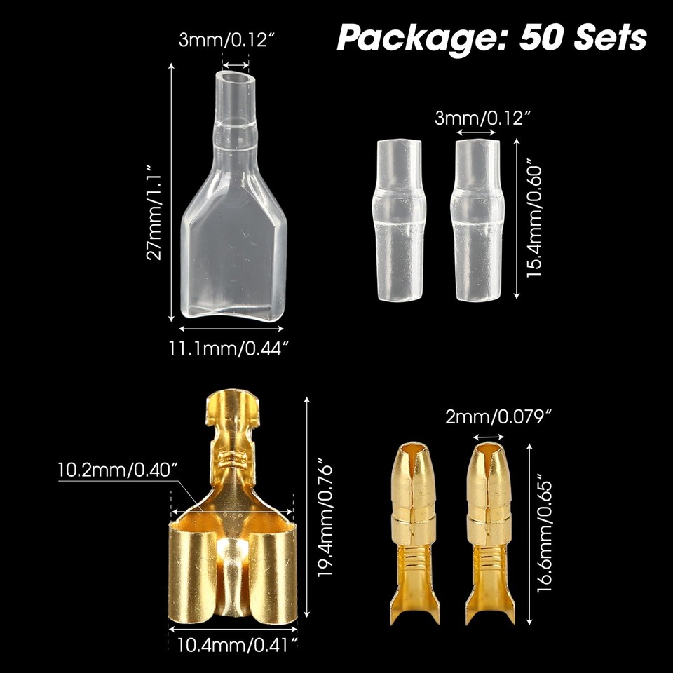 50 Sets Double Spade Connector 2 to 1 Motorcycle Wire Splice - for 4mm ...