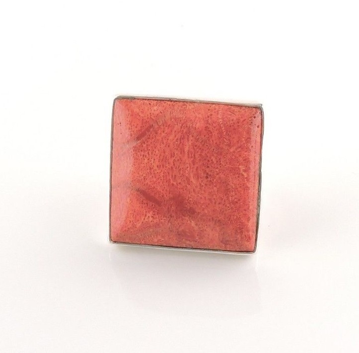 Size 7 Adjustable Sterling Silver Red Coral Square Top Ring | eBay