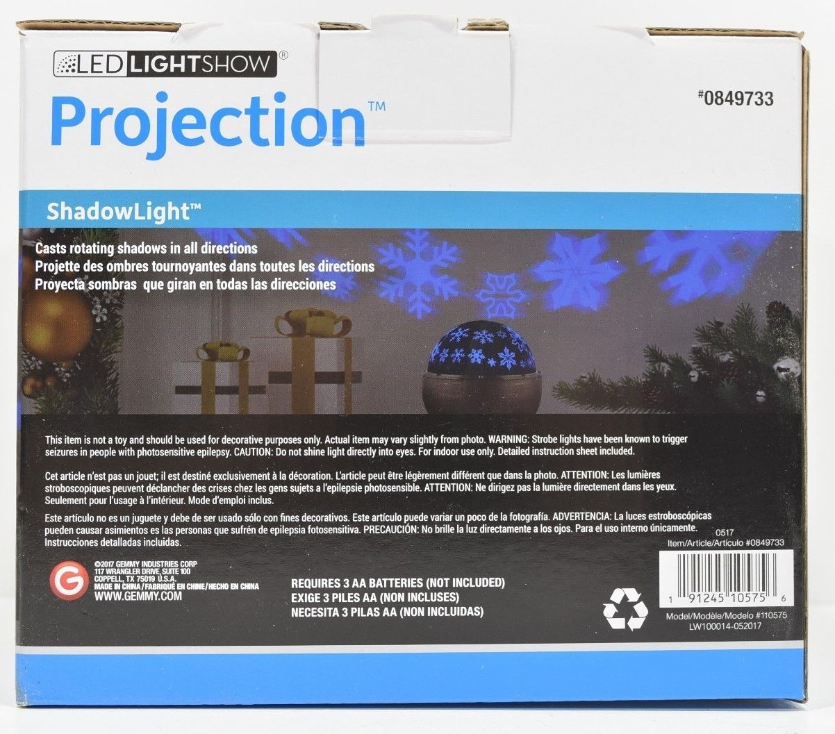 Gemmy LED Light Show Projection Blue Snowflakes to 10 FT Rotating or ...