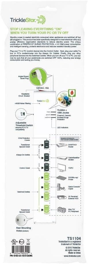 TrickleStar 7 Outlet Tier 1 Advanced Smart Power Strip/Surge Protector ...