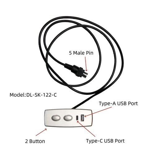 2 Button 5 Pin Power Recliner Switch Lift Chair Hand Control with USB A ...