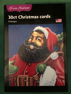 AFRICAN AMERICAN BLACK SANTA CHRISTMAS CARDS 30ct 8 DESIGNS NEW W ...