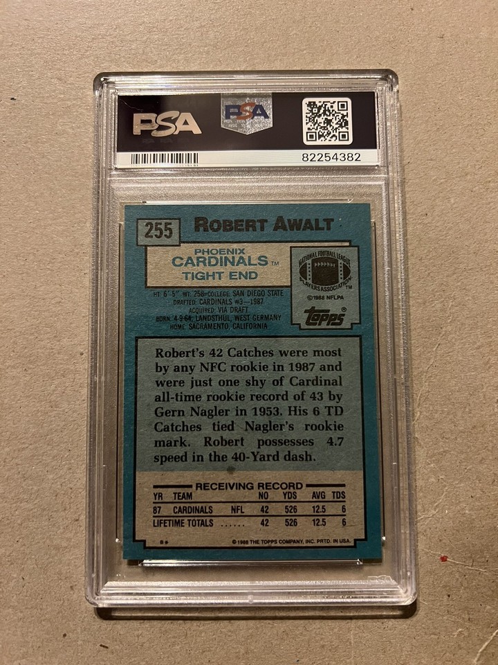 1988 TOPPS #255 ROBERT AWALT PSA 8 PHOENIX CARDINALS SAN DIEGO ST ...