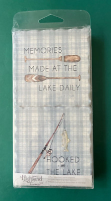 NEW Highland Home Set of FOUR Stone Coasters in Package Fishing Lake ...