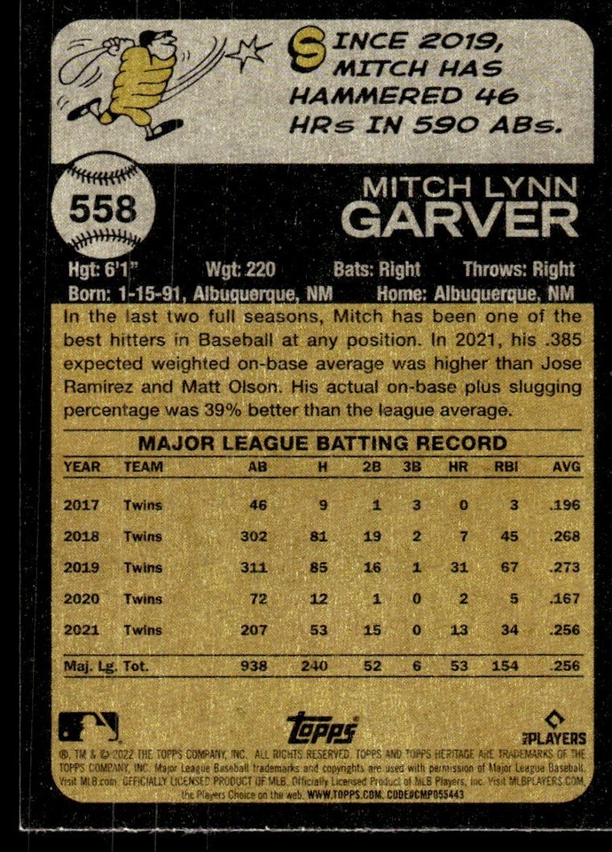 2022 Topps Heritage High Number Mitch Garver Texas Rangers #558 | eBay