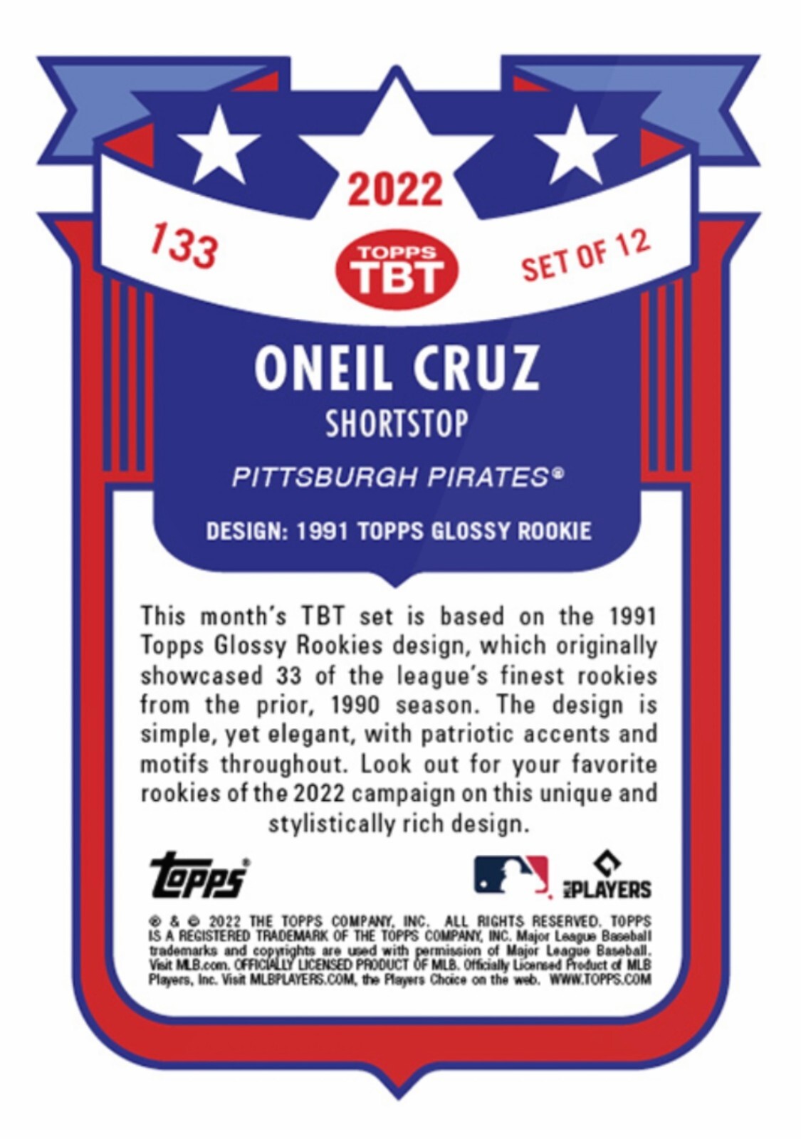 2022 TOPPS TBT 1991 GLOSSY ROOKIE SET 49 CARD PIRATES ONEIL CRUZ #145 ...