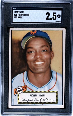 1952 Topps MONTE IRVIN New York Giants HOF #26 SGC 2.5 Good+ *Red Back ...