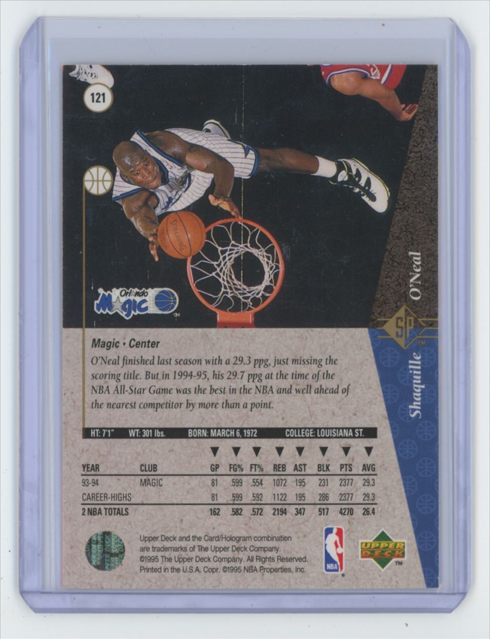 1994-95 SP Shaquille O'Neal Basketball Card Orlando Magic #121 | eBay