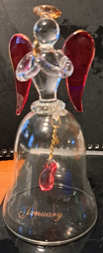 VTG Ganz January Birthday Angel Belle Birthstone Clear Glass Bell Gold ...